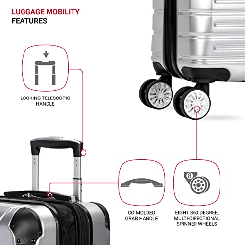 SwissGear 7782 Hardside Expandable Luggage with Spinner Wheels, Silver, Carry-On 20-Inch