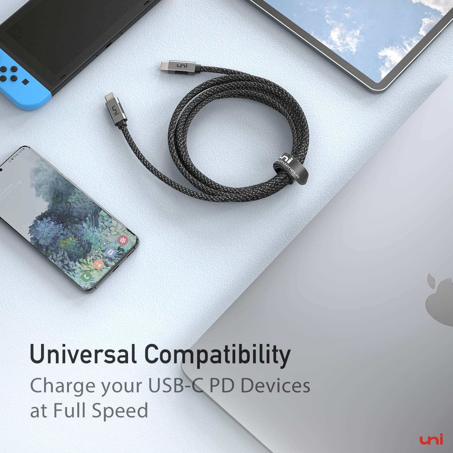 USB C to USB C 60W Cable 10ft, uni Type C to Type C Fast Charging Cable (Braided Nylon) Compatible with iPad Pro 2020, MacBook Air/Pro 2020, Samsung Galaxy S21/S20 Ultra, Nintendo Switch and More