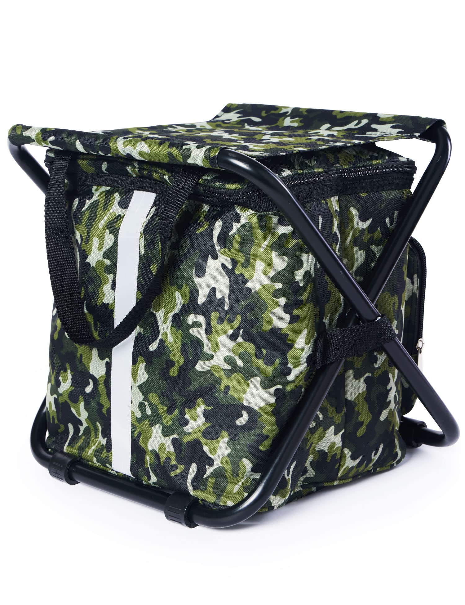 URBEST Fishing Chair Folding Portable Multi Functional Stool with Large Soft Sided Cooler Bag Camping Lawn Beach Camouflage