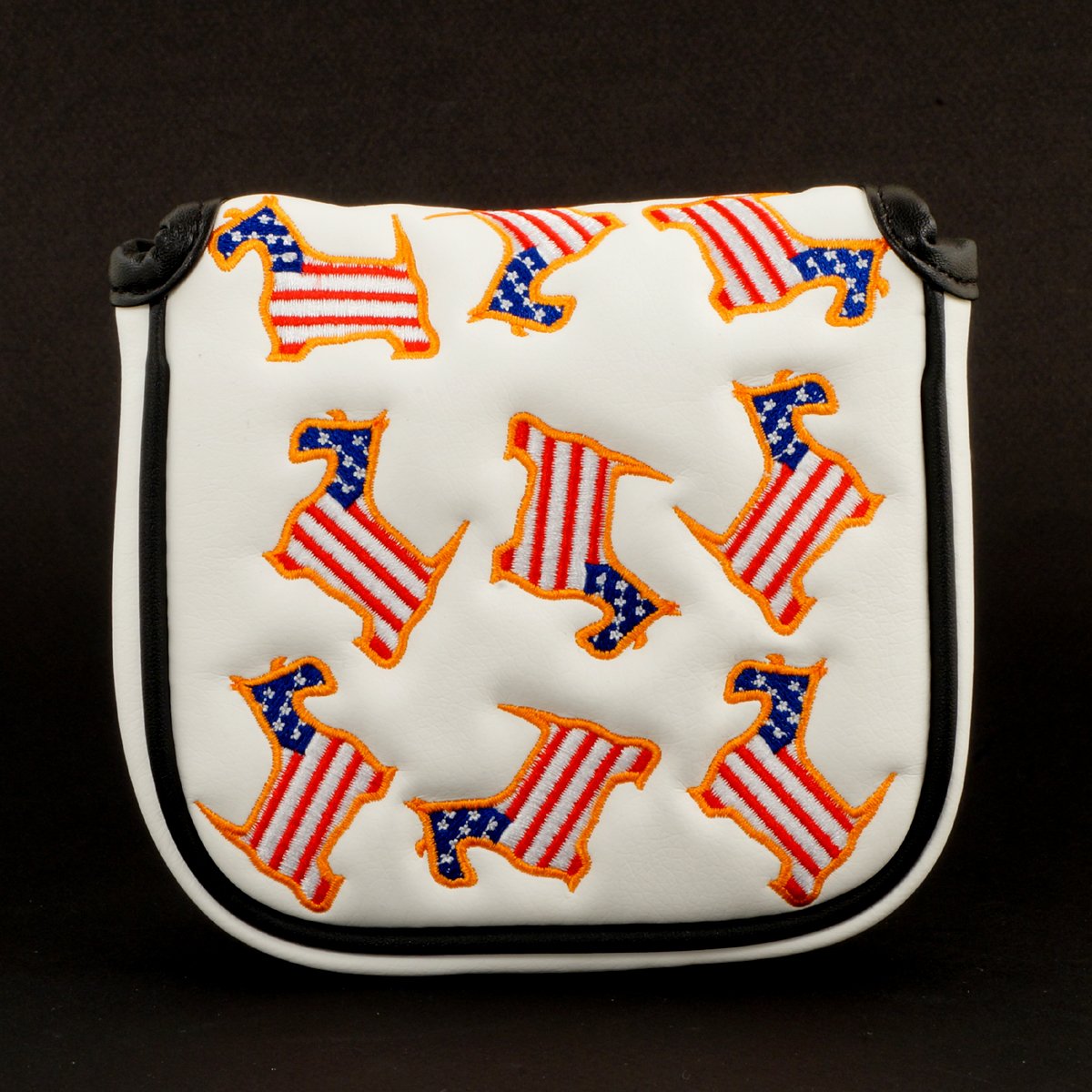US Flag Dancing Scottie Dog High-MOI Mallet Putter Headcover, White, Golf Head Cover