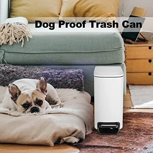 TrashAid Small Bathroom Trash Can with Lid Soft Close, 6 Liter / 1.6 Gallon Stainless Steel Garbage Can Narrow with Removable Inner Bucket, Step Pedal (White)