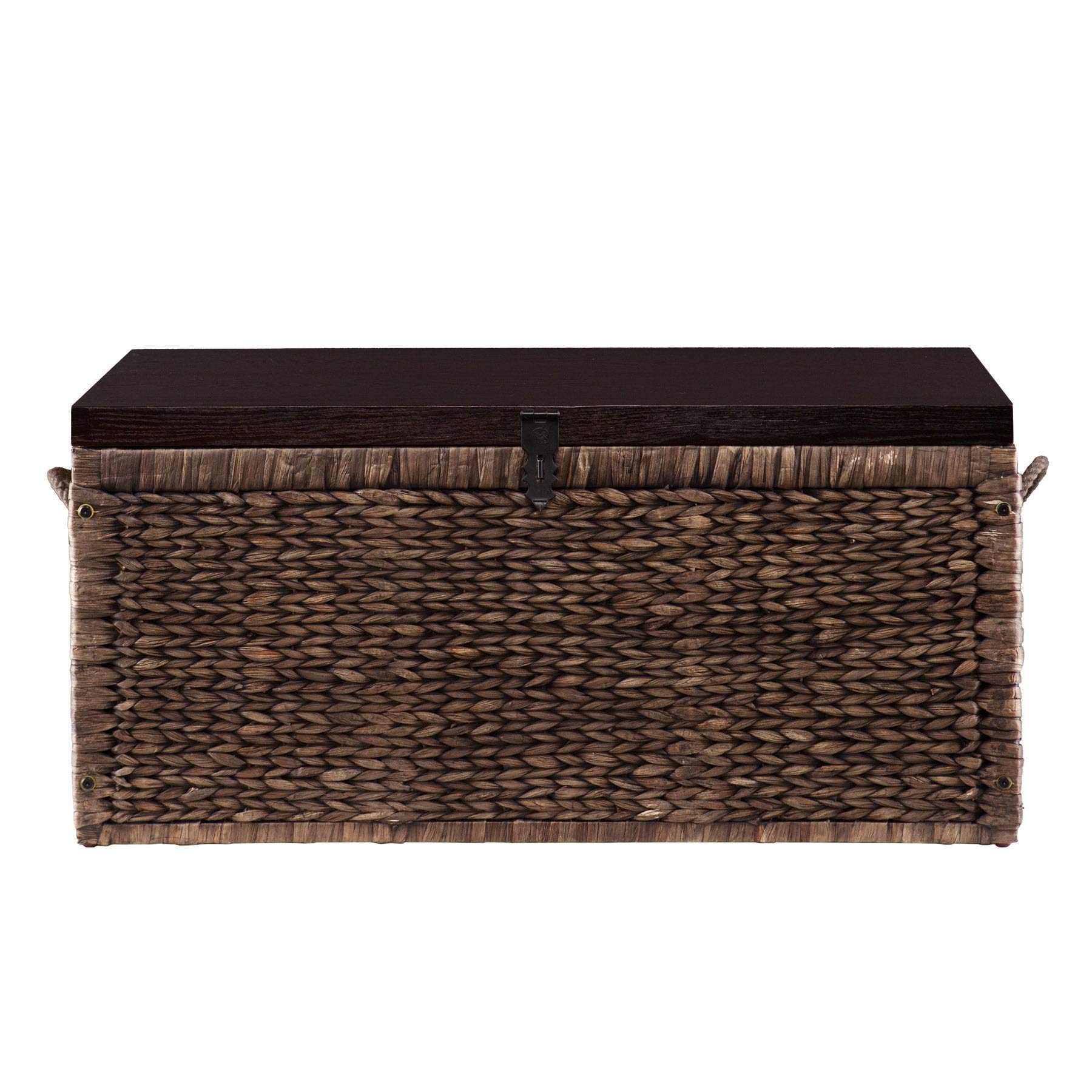 Unknown1 Blackwashed Wicker Trunk Coffee Table Brown Farmhouse Transitional Rectangle MDF Veneer Finish Hidden Storage