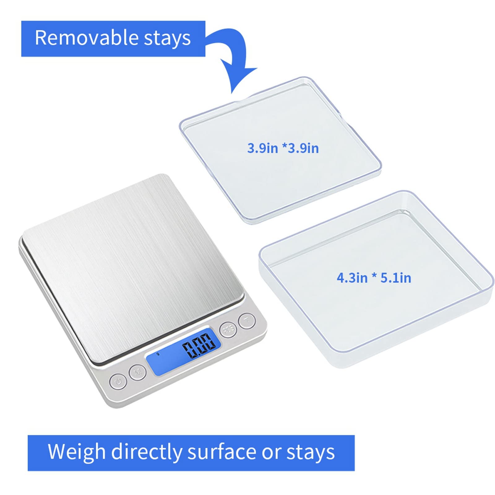 UNIWEIGH Digital Kitchen Scale, 500g/0.01g Gram Scale,Cooking Food Scale Digital Weight Grams and OZ with LCD Display, Digital Jewelry Coffee Scale with 2 Trays,Auto Off, Tare,Stainless Steel
