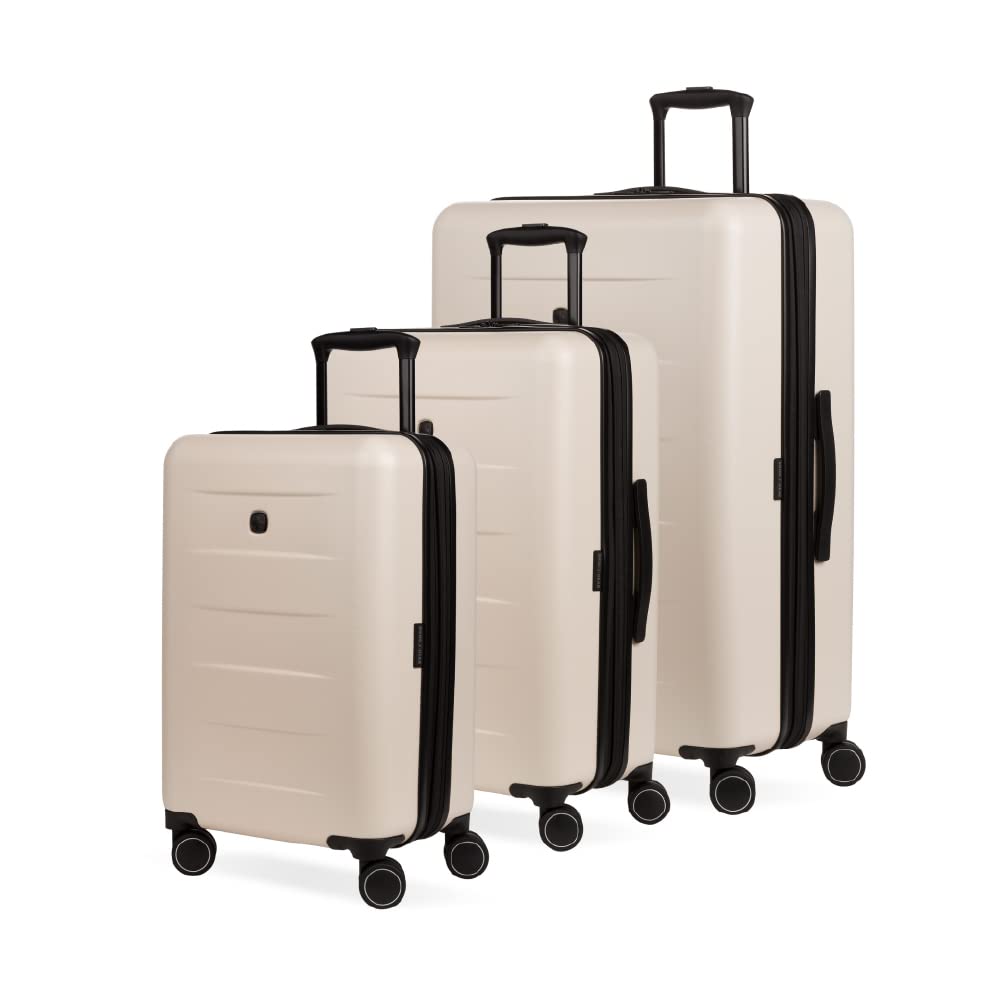 SwissGear 8020 Eclipse Hardside Expandable Luggage with Spinner Wheels, Cream, 3-Piece Set (18/24/27)