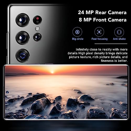 Unlock Smart Phone For13, 8G 256G, Large Thin Screen 6.6in HD Display, Camera 24MP Rear 8MP Front, WiFi BT GPS, 7000mAh, Network 4G (Black)