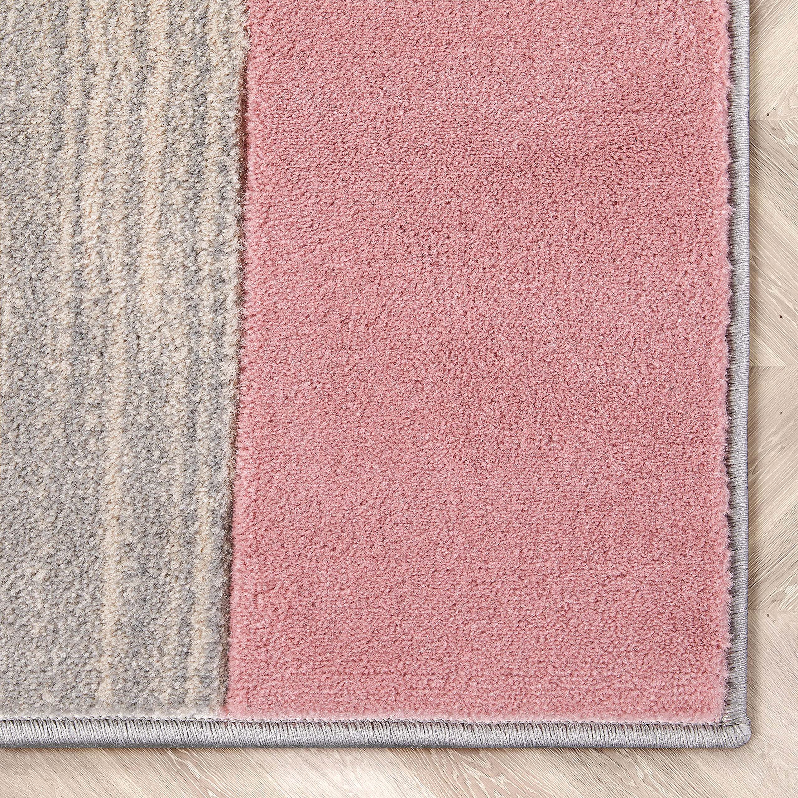 Well Woven Lane Blush Pink Modern Geometric Boxes & Squares Pattern Area Rug 5x7 (5'3" x 7'3")