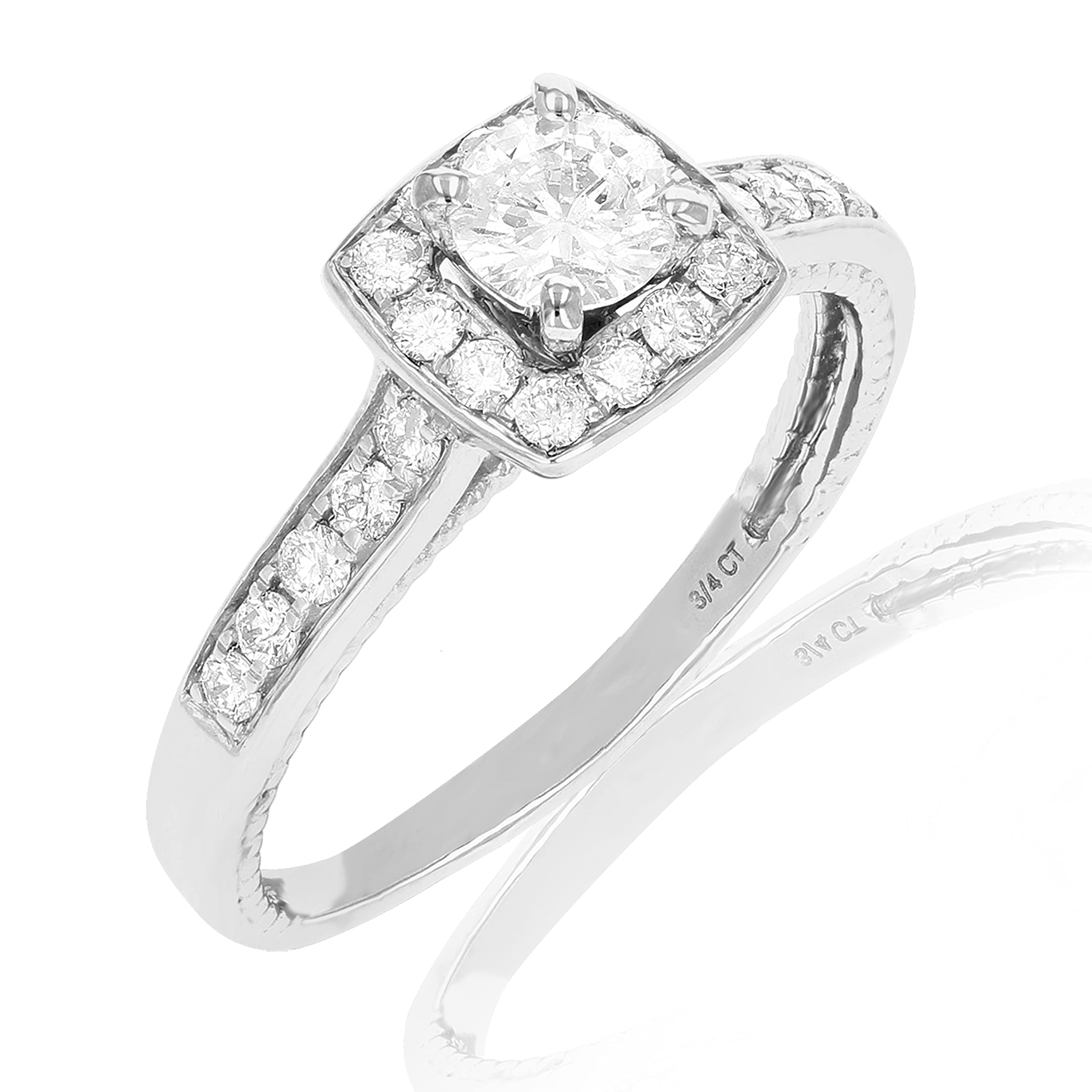 Vir Jewels 3/4 cttw Diamond Milgrain Wedding Engagement Ring Cushion 14K White Gold Bridal Size 7