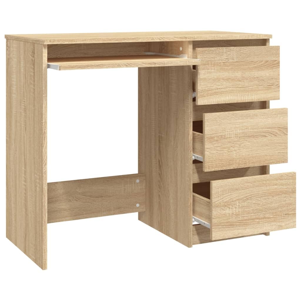 vidaXL Compact Desk with Built-in Storage Drawers– Sonoma Oak Finish Engineered Wood – Scandinavian Style - Perfect for Home Office or Study Room (35.4"x17.7"x29.9")