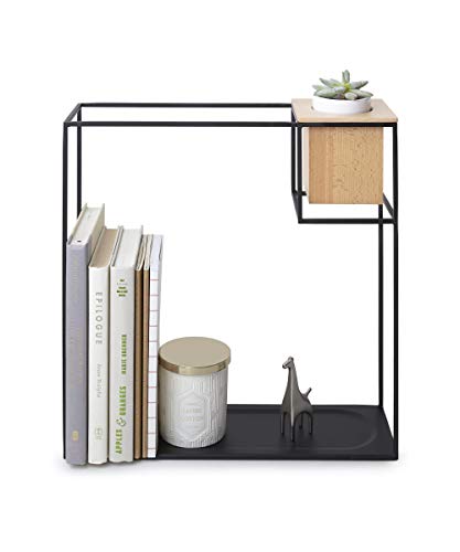 Umbra Cubist Floating Shelf with Built-In Succulent Planter – Modern Wall Décor and Geometric Display Shelf for Books, Candles, Mementos, Photos, Indoor Plants and More! | Large, Black