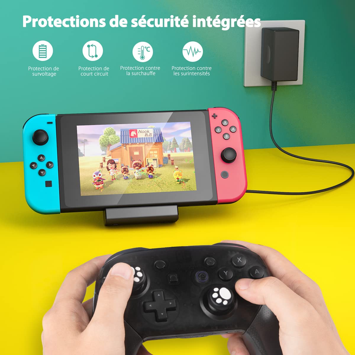 YCCTEAM Switch Dock for Switch Lite, Dual USB Playstand Adjustable Desktop Switch Stand for Switch, with 4 USB Ports,1 AC Adapter Port for Plug and Play