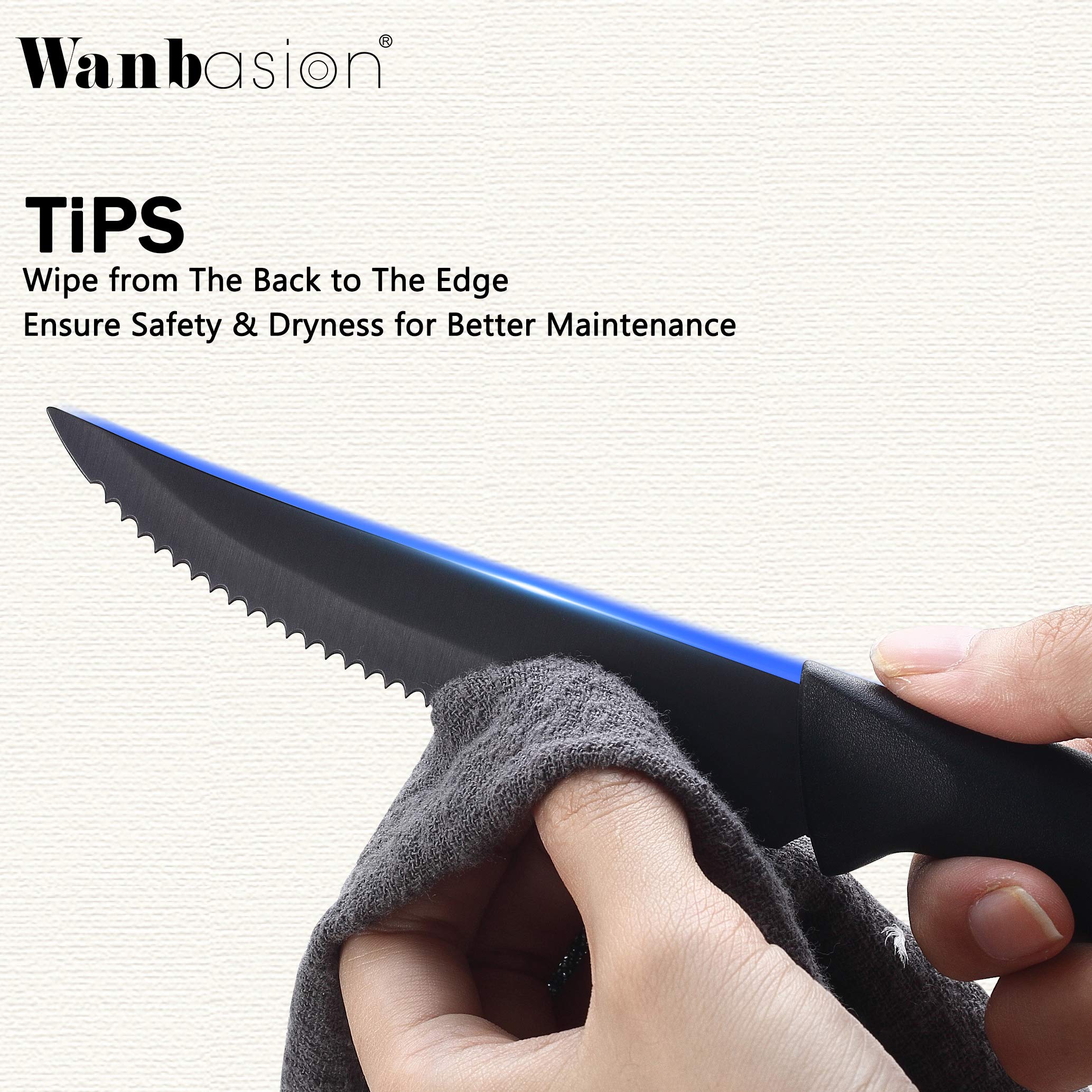 Wanbasion 8-Piece Steak Knife Set Dishwasher Safe, Steak Knife Set Stainless Steel, Kitchen Steak Knife Set Sharp - Scratch Resistant & Rust Proof