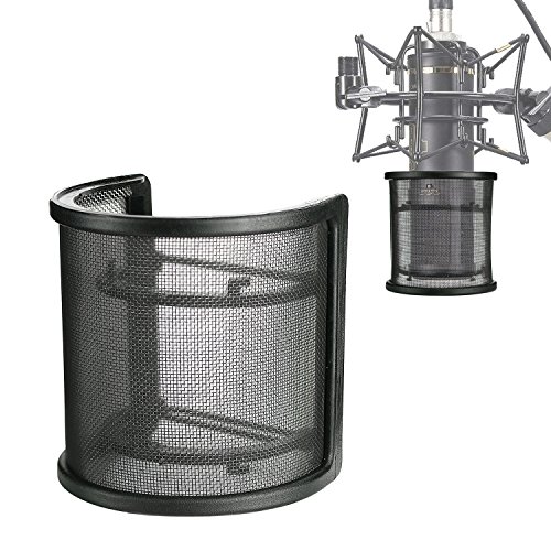 SUNMON Microphone Pop Filter Mask Shield, Compatible with HyperX QuadCast S USB Gaming Microphone, Mic Wind Cover Screen for Home Recording studio, Singing Broadcast Studio (Black Windscreen)