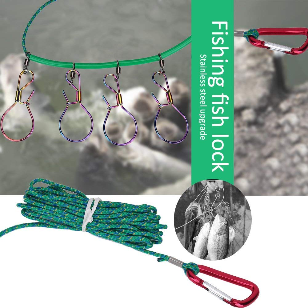 VGEBY 16ft Heavy Duty Fishing Stringer Fish Lock 5 Hook Snaps Stainless Steel Ropes Fishing Tools and Accessories Fish Stringer Heavy Duty Fish Stringer Fish Stringers