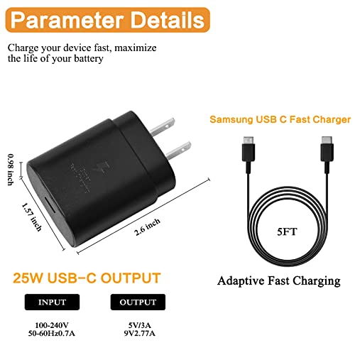 USB C Superfast Charger, USB Type-C to USB Type-C Cable 5ft and 25W Wall Charger Fast Charging PD Adapter Compatible with Samsung Galaxy Ultra S23/S22/S21/S20+ Note 20/10 A71 A53 (2-Pack)