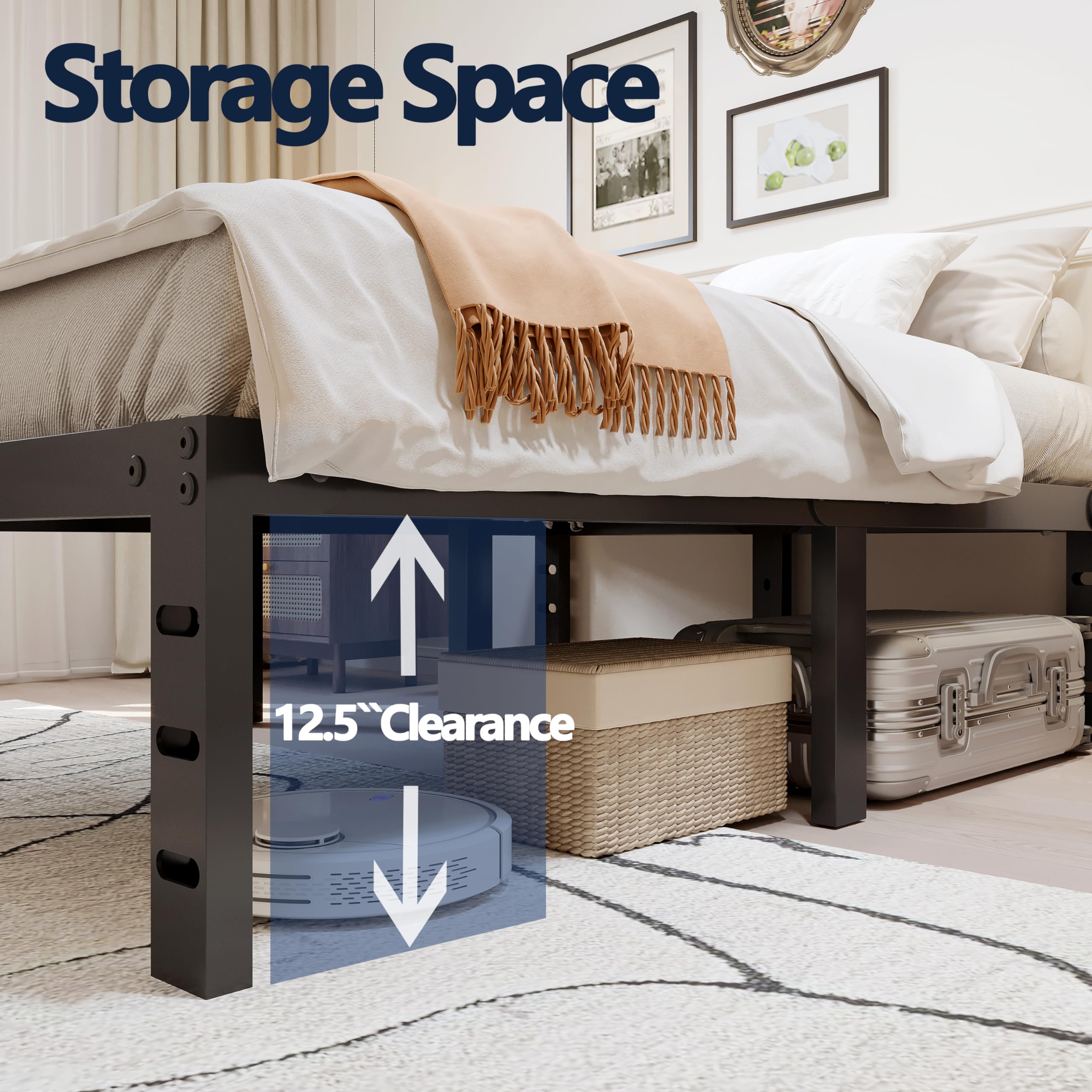 Vengarus Twin Platform Bed Frame,No Box Spring Needed,Mattress Foundation,Steel Slat Support Black,Storage Space Under The Bed-Twin Size Bed Frame