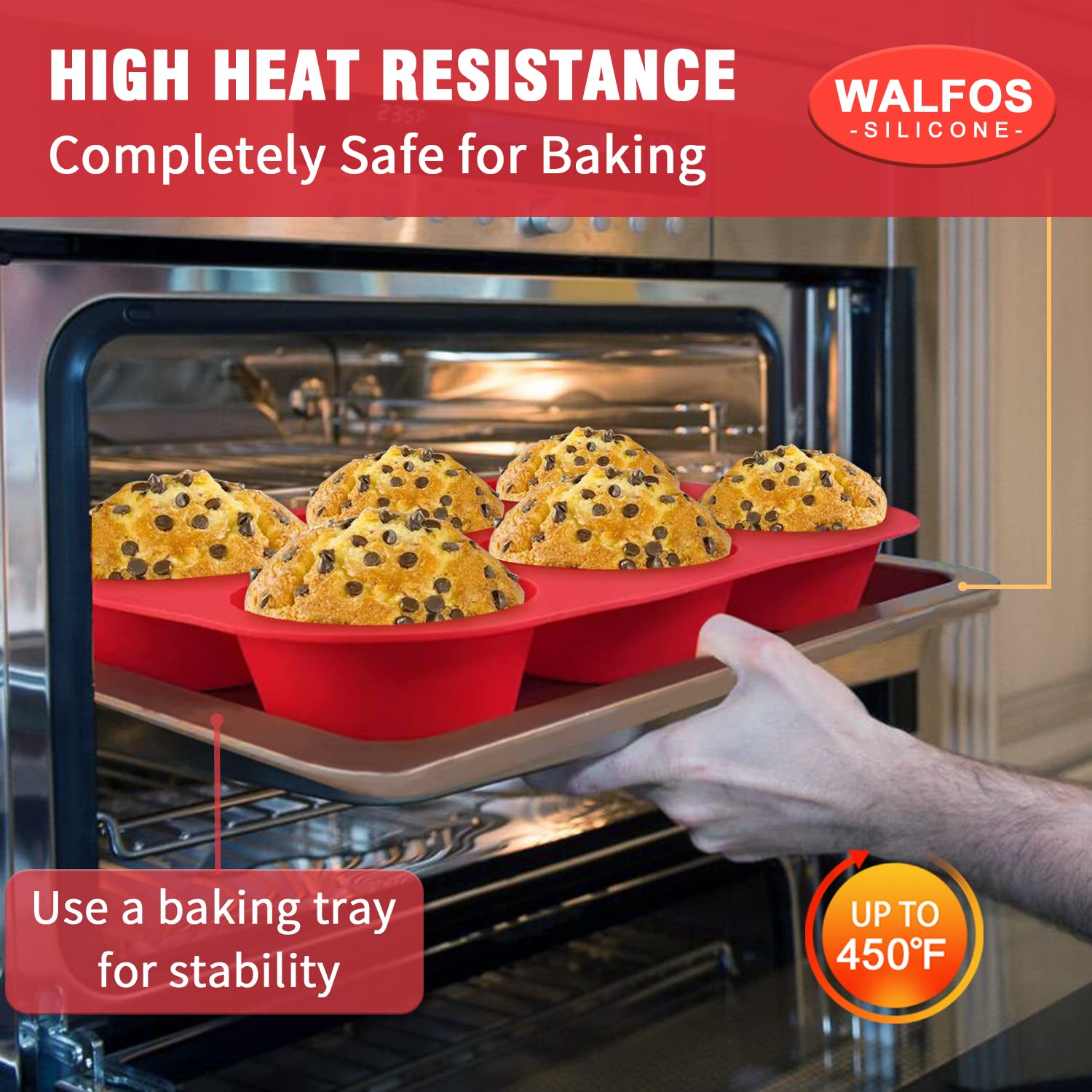 Walfos Silicone Texas Muffin Pan Set- 6 Cup Jumbo Silicone Cupcake Pan, Non-Stick Silicone, Just PoP Out! Perfect for Egg Muffin, Big Cupcake - BPA Free and Dishwasher Safe, Set of 2