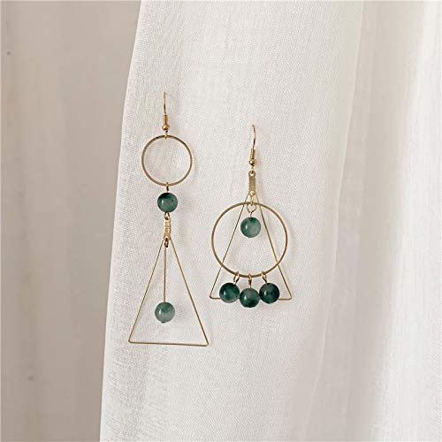 Vintage Geometric Asymmetric Ice Green Agate Earrings Long Asymmetrical Natural Stone Earrings