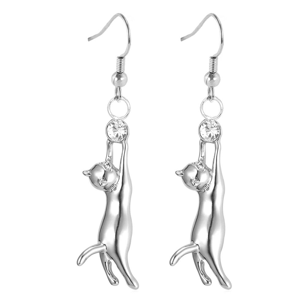 U7 Cute Cat Ear Pendant Platinum Plated Drop Earrings With Rhinestone