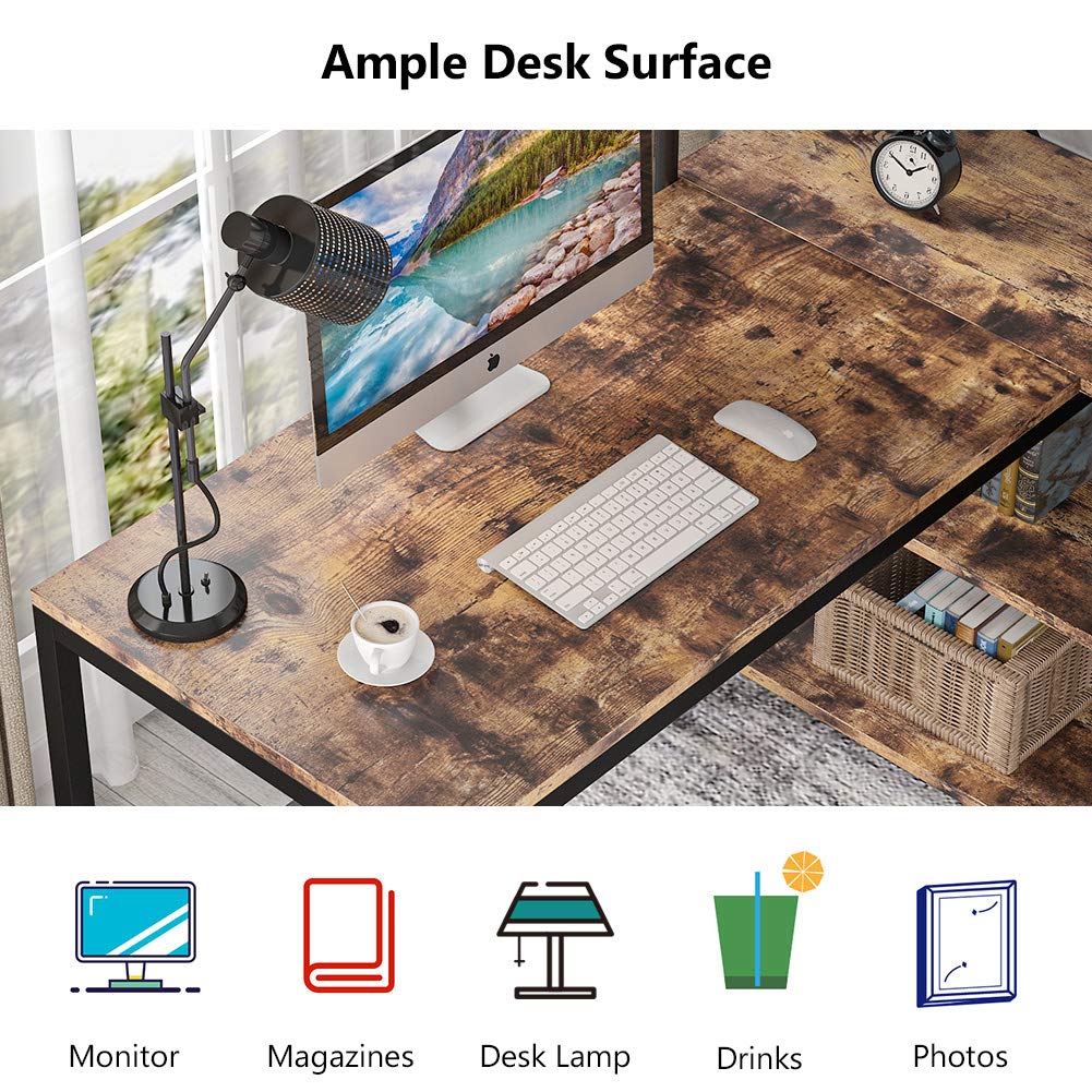 Tribesigns Computer Desk with 5-Tier Bookshelf, 53 inch L Shaped Desk with Hutch 10 Storage Shelves Study Writing Workstation with Metal Mesh for Home Office Use (Rustic Brown)