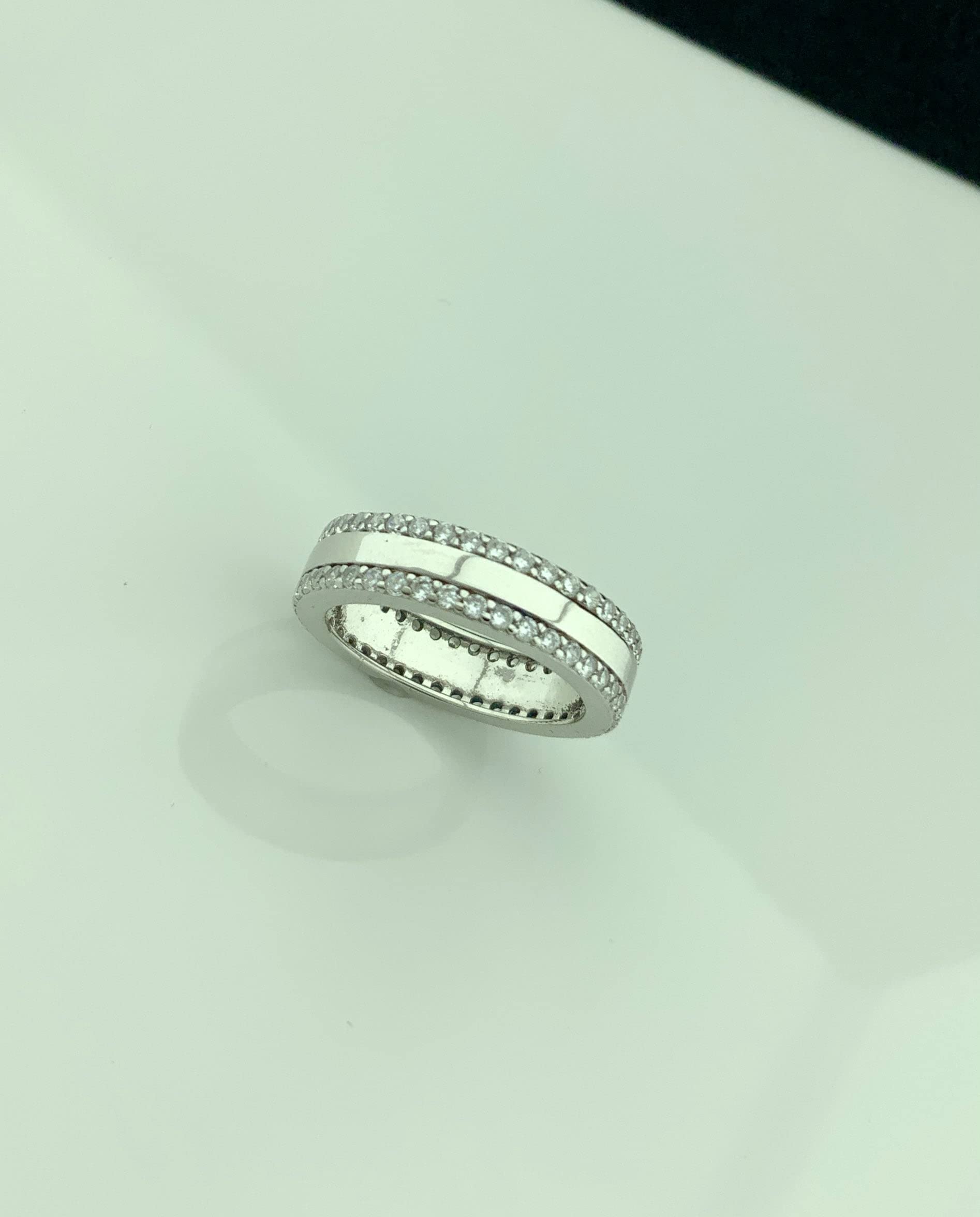 SILVERCLOSEOUT Sterling Silver Cz Striped Eternity Ring - Size 6