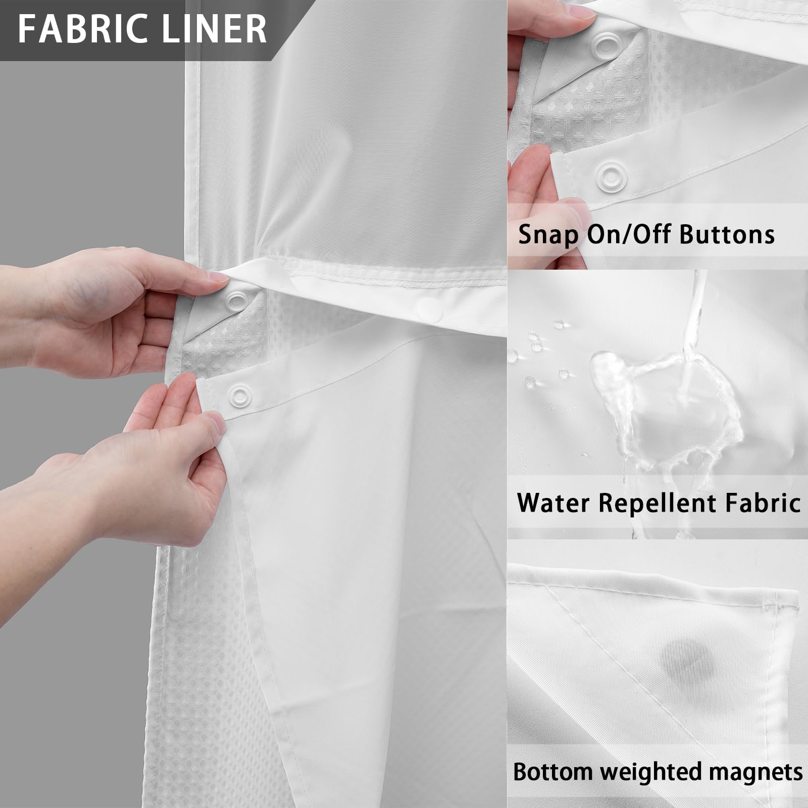 YellyHommy No Hook Shower Curtain with Snap in Liner Set White Waffle Shower Curtain for Bathroom 75" L x 78" W