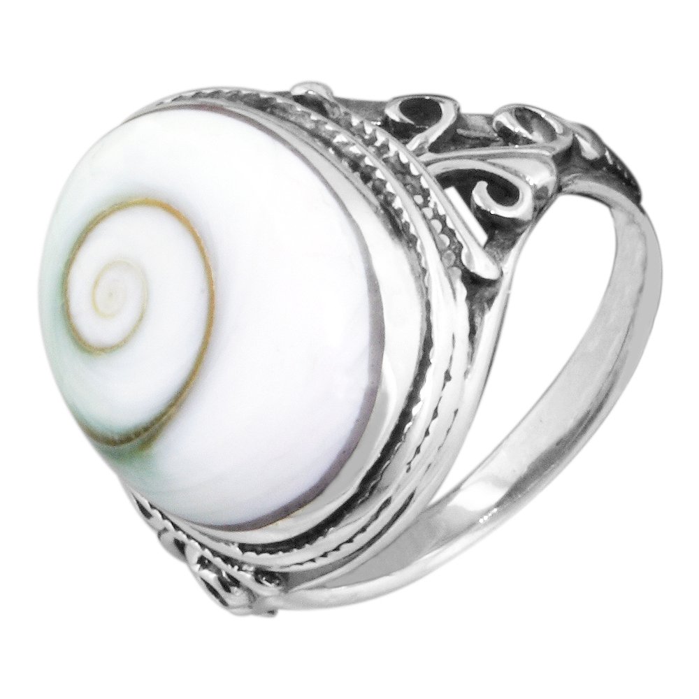 Vintage Style Sterling Silver Ring with Oval Eye of Shiva Shell Inlay