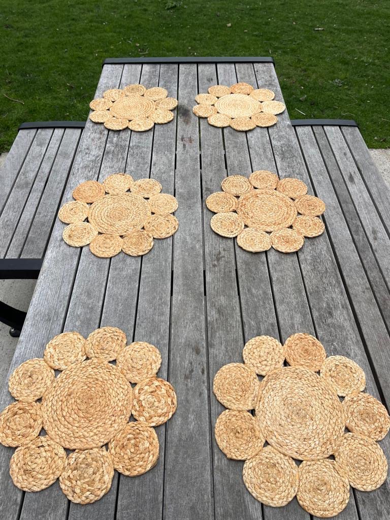 Sunflower Jute Placemats Set | 100% Natural and Eco-Friendly | Soft & Durable | Round 13" x 13" | Dining Room Table Mat in Natural Jute Color | No Artificial Color (6)