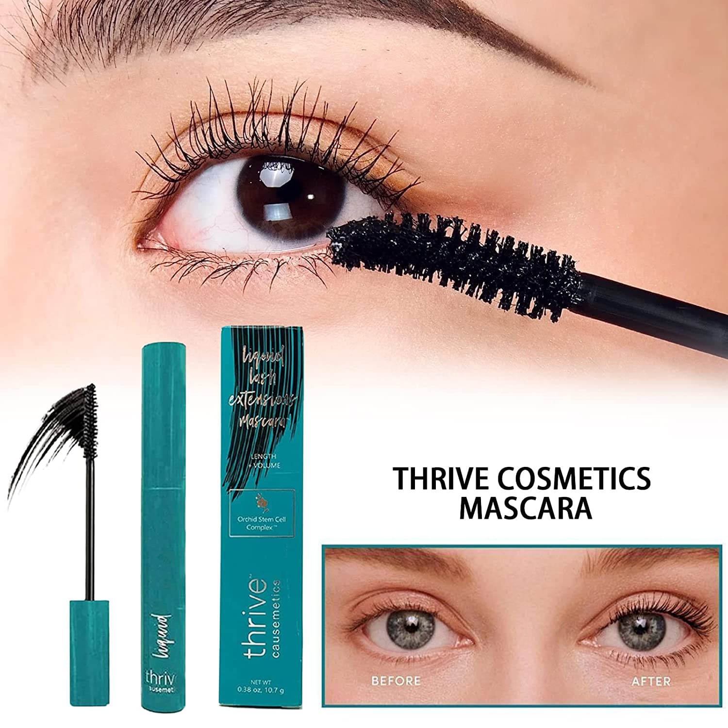 Thrive Mascara Liquid Lash Extensions Mascara - Brynn Ultra Volumizing, Smudge-proof, and Long-lasting (Intense Black 10.7g/0.38 OZ)