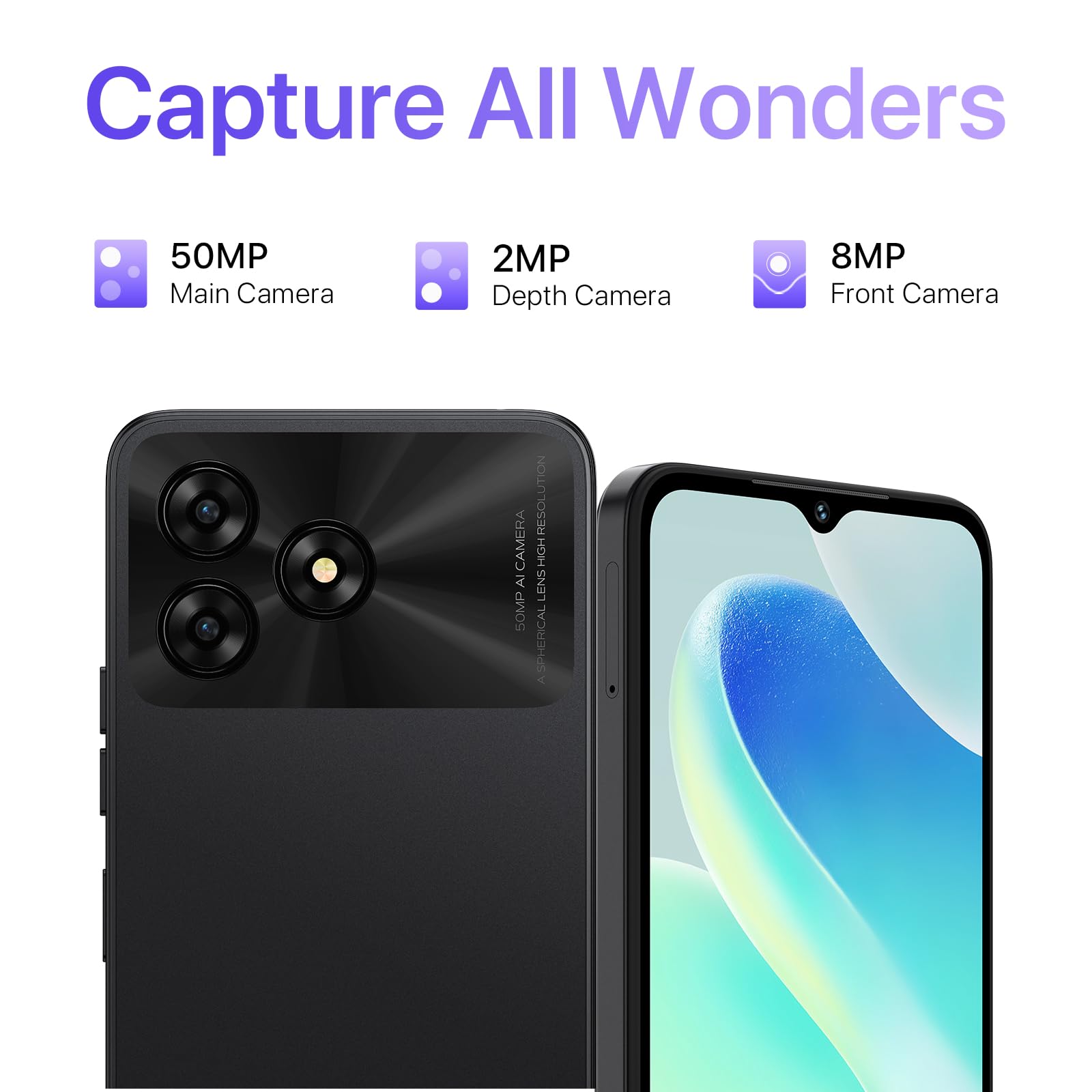 UMIDIGI Unlocked Cell Phone, G5 Unisoc T606 8+8GB +128GB Android 13 Smartphone Unlocked with 6.6" Full Screen, 50MP+2MP+8MP AI Triple Camera, 5000mAh Battery Fast Charging Mobile Phones,Black