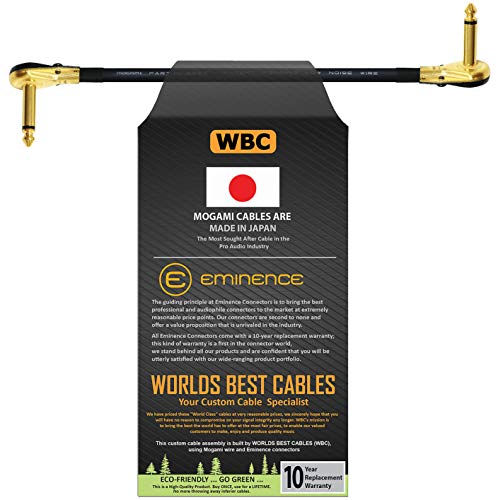 WORLDS BEST CABLES 6 Inch - S-Shaped Pedal, Effects, Patch, instrument cable CUSTOM MADE made using Mogami 2524 wire and Eminence Gold Plated (6.35mm) R/A Pancake type Connectors