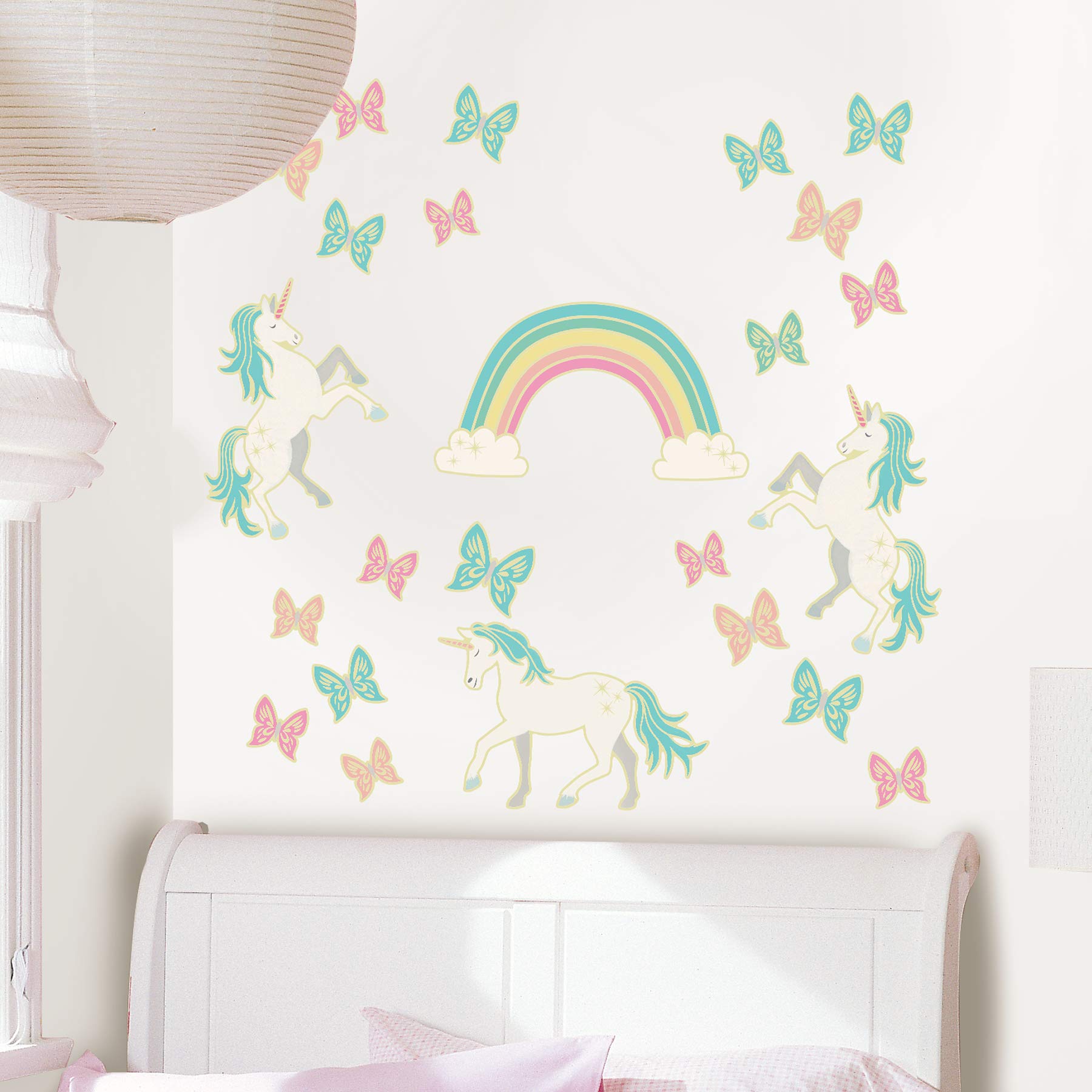 WallPops WPK3019 Enchanting Unicorns Glow in the Dark Wall Art Kit, Multicolor