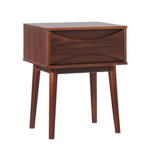 Walker Edison Modern Solid Wood Retro 1-Drawer Nightstand, 25 Inch, Walnut