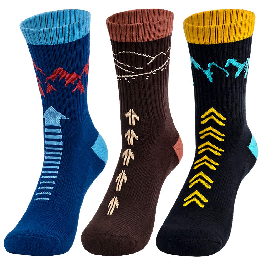 Time May Tell Mens Hiking Socks Moisture Wicking Cushion Crew Socks for Terkking,Outdoor Sports,Performance 2 pack (Black,Blue 9β-12β)