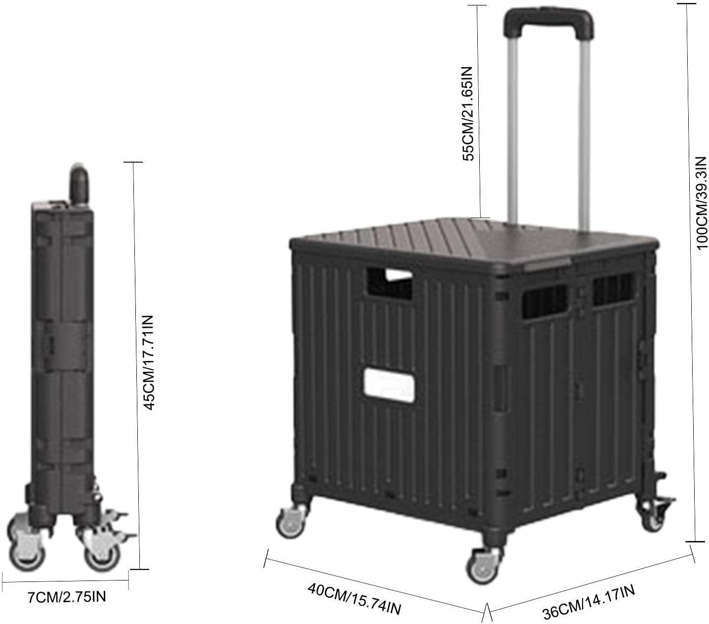 SYALEO Portable Foldable Rolling Crate with Wheels for Groceries Collapsible Storage Shopping Cart Transit Utility Hand Cart for Daily Use Carro de la compra