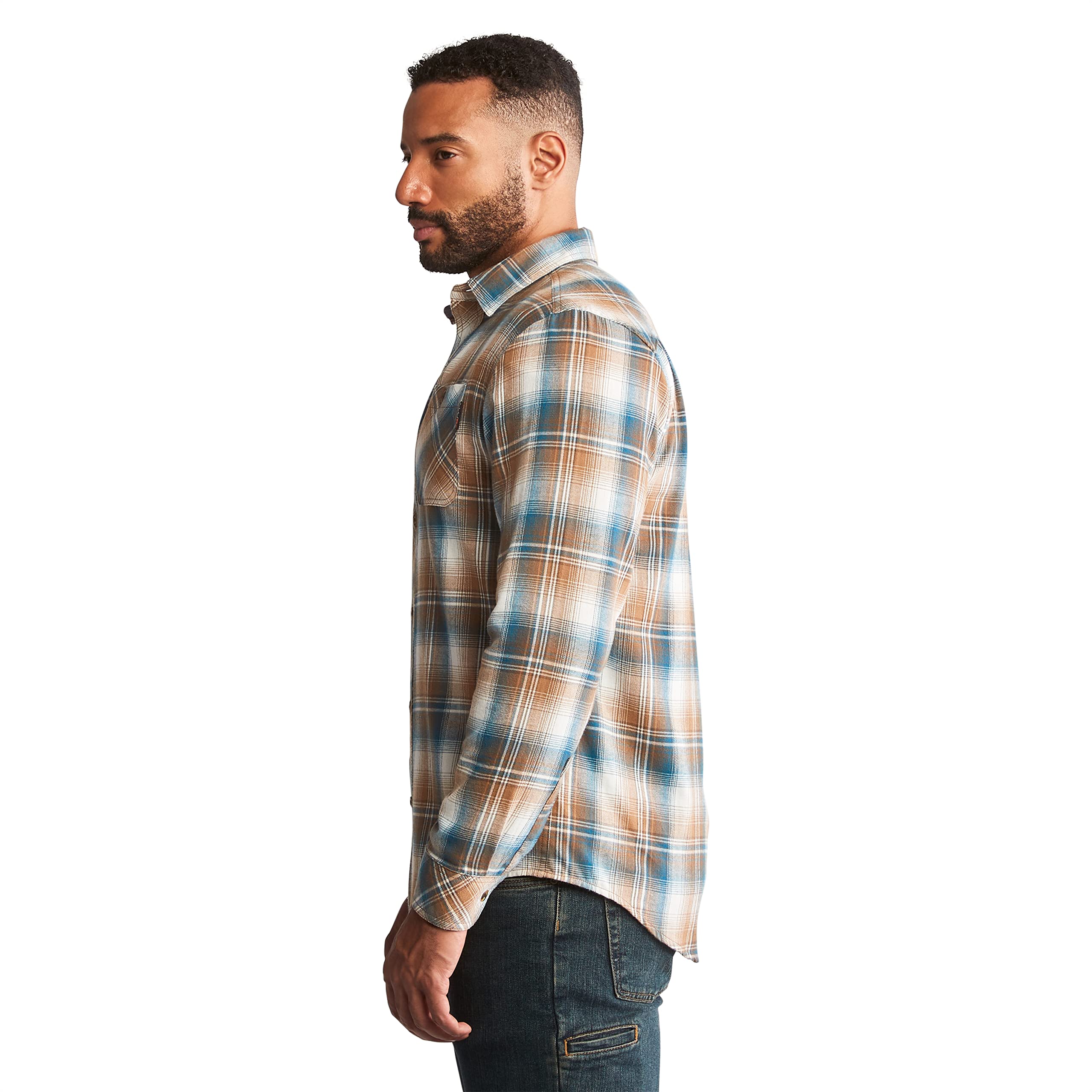 Timberland PRO Men's Size Woodfort Mid-Weight Flannel Work Shirt, Navy Buffalo Check, X-Large Tall