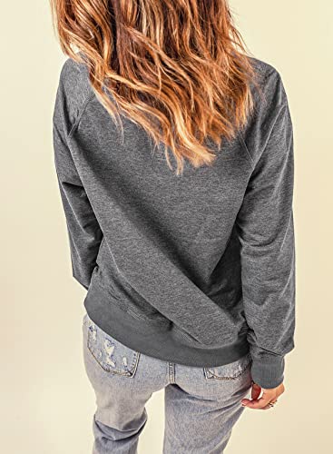 Zecilbo Womens Long Sleeve Crew Neck Sweatshirt Casual Solid Color Pullover