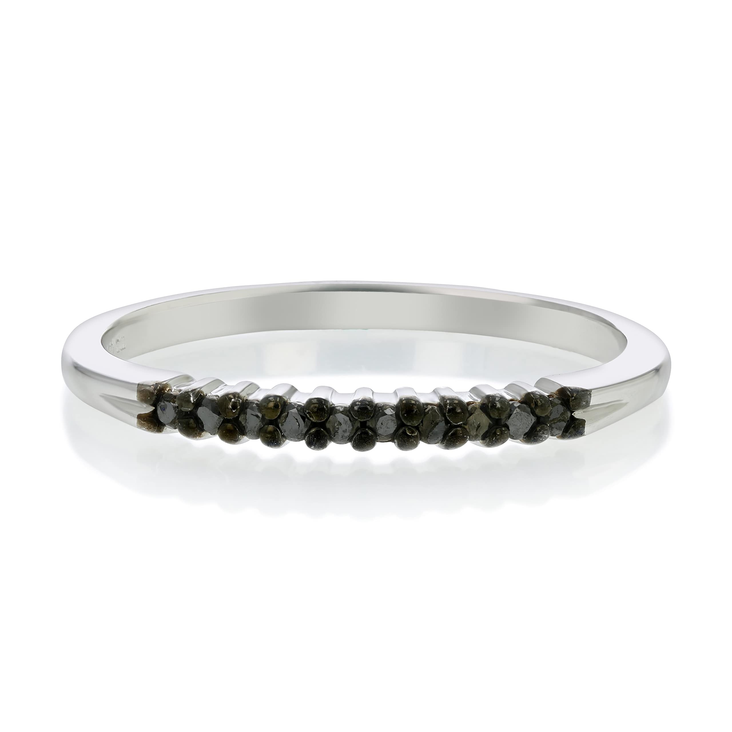 Vir Jewels 1/10 cttw Diamond Wedding Band for Women in 0.925 Sterling Silver Black Diamond Ring, 10 Stones Prong Set, Size 5