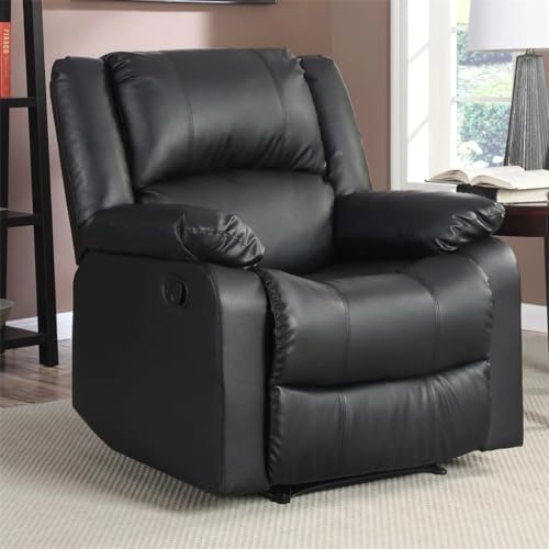 XIAODOU Standard Manual Recliner, Black Faux Leather Small Space Recliner Upholstered