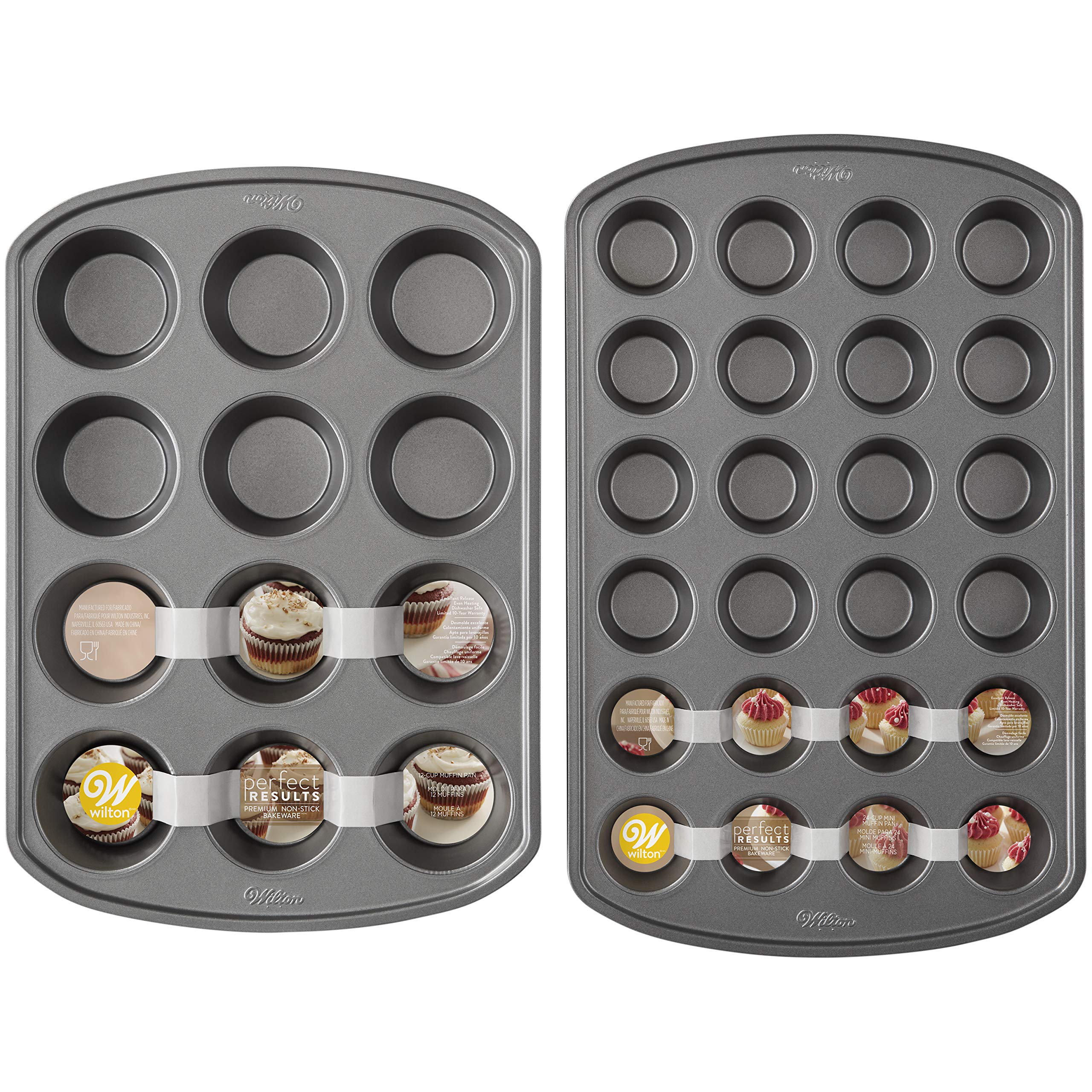 Wilton Perfect Results Premium Non-Stick Mini and Standard Muffin Pan Set of 2, Steel