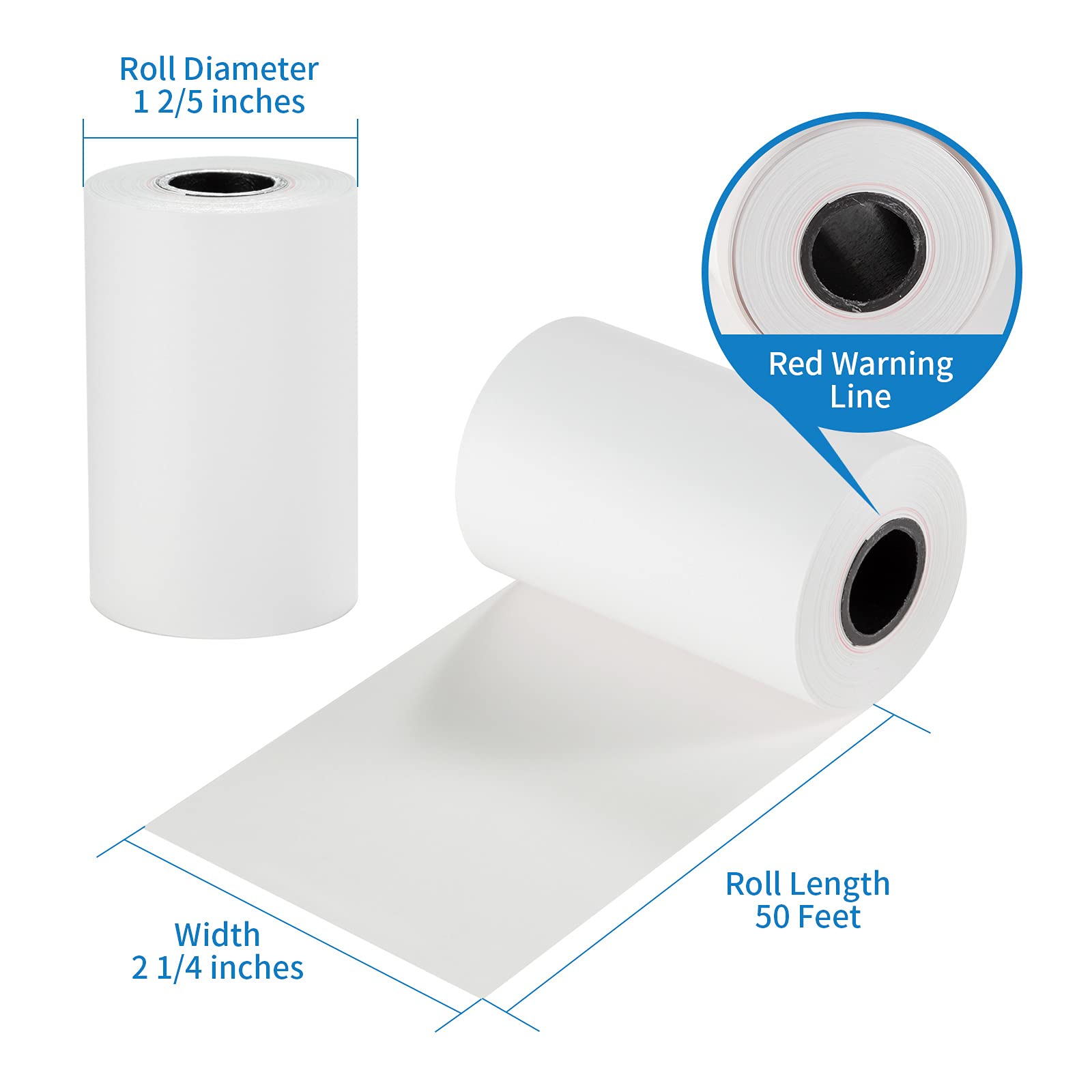 Supfive Thermal Receipt Paper 2 1/4" ×50ft (50 Rolls) BPA Free Fit Register Printer POS System