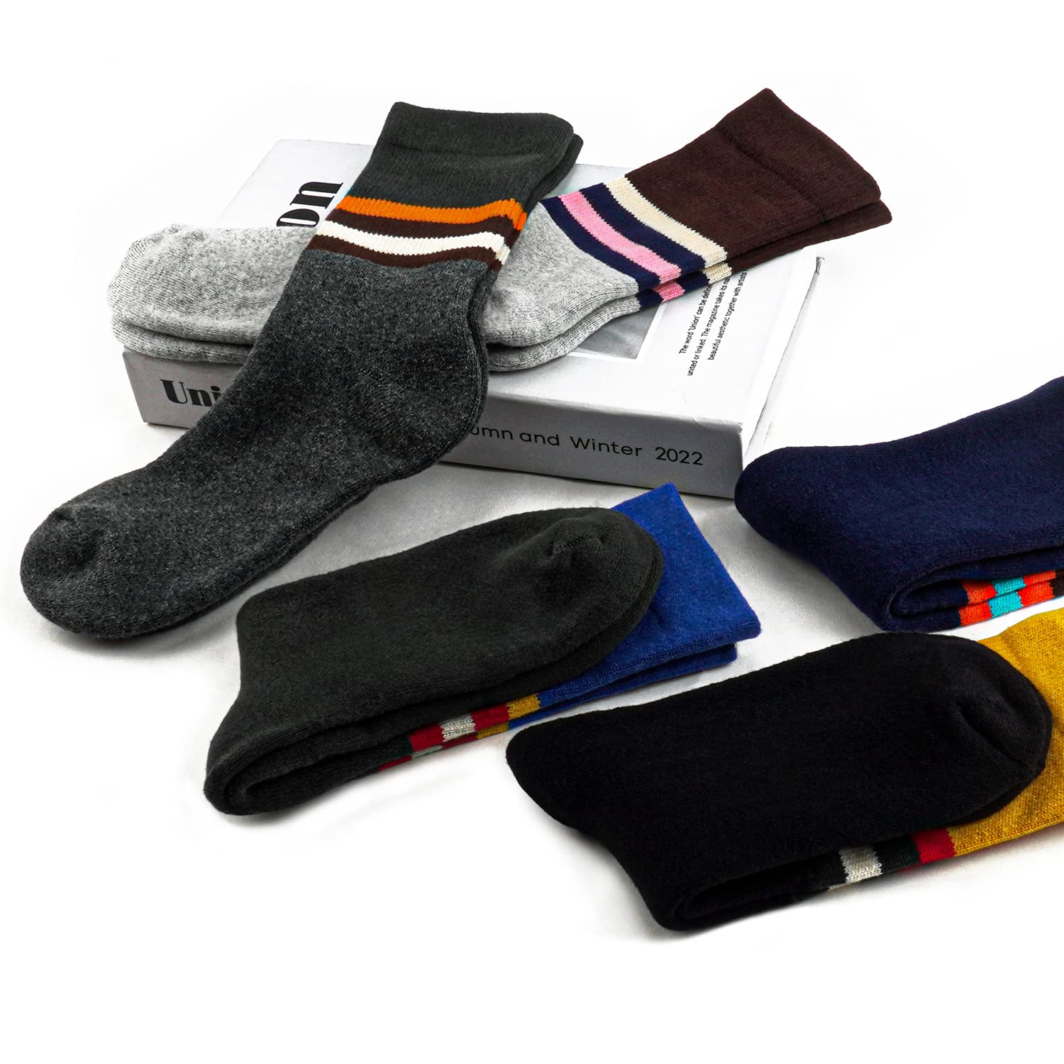 yeuG 5 Pack Women's Hiking Walking Wool Crew Socks, Multi-pack Wicking Cushion Crew Socks (Color 1, Shoe Size: 6-11)