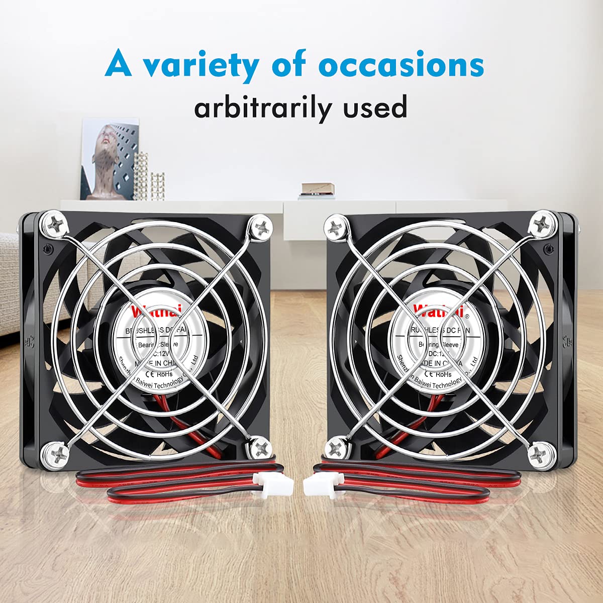 Wathai DC 12V Cooler Case Fan 70mm x 70mm x 15mm 2Pin Brushless Cooling Fan High Performance 2Pack