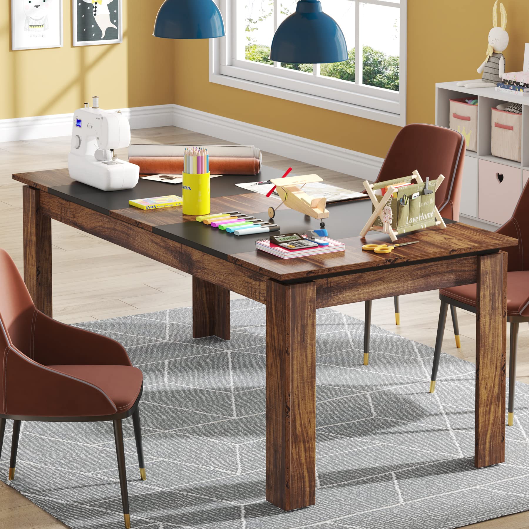 Tribesigns Rustic 6FT Conference Room Table for 4-6 Person, Rectangular Meeting Table, 71L * 33 W inches Executive Desk,Large Crafting Table for Office, Boardroom .Basement