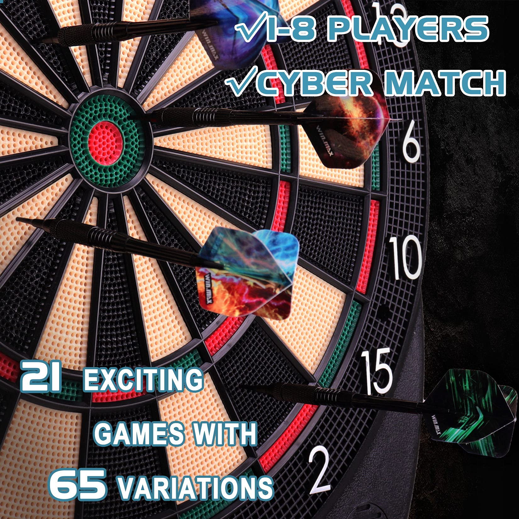 WIN.MAX Electronic Dart Board Soft Tip Dartboard Set LCD Display with 12 Darts 100 Tips Power Adapter