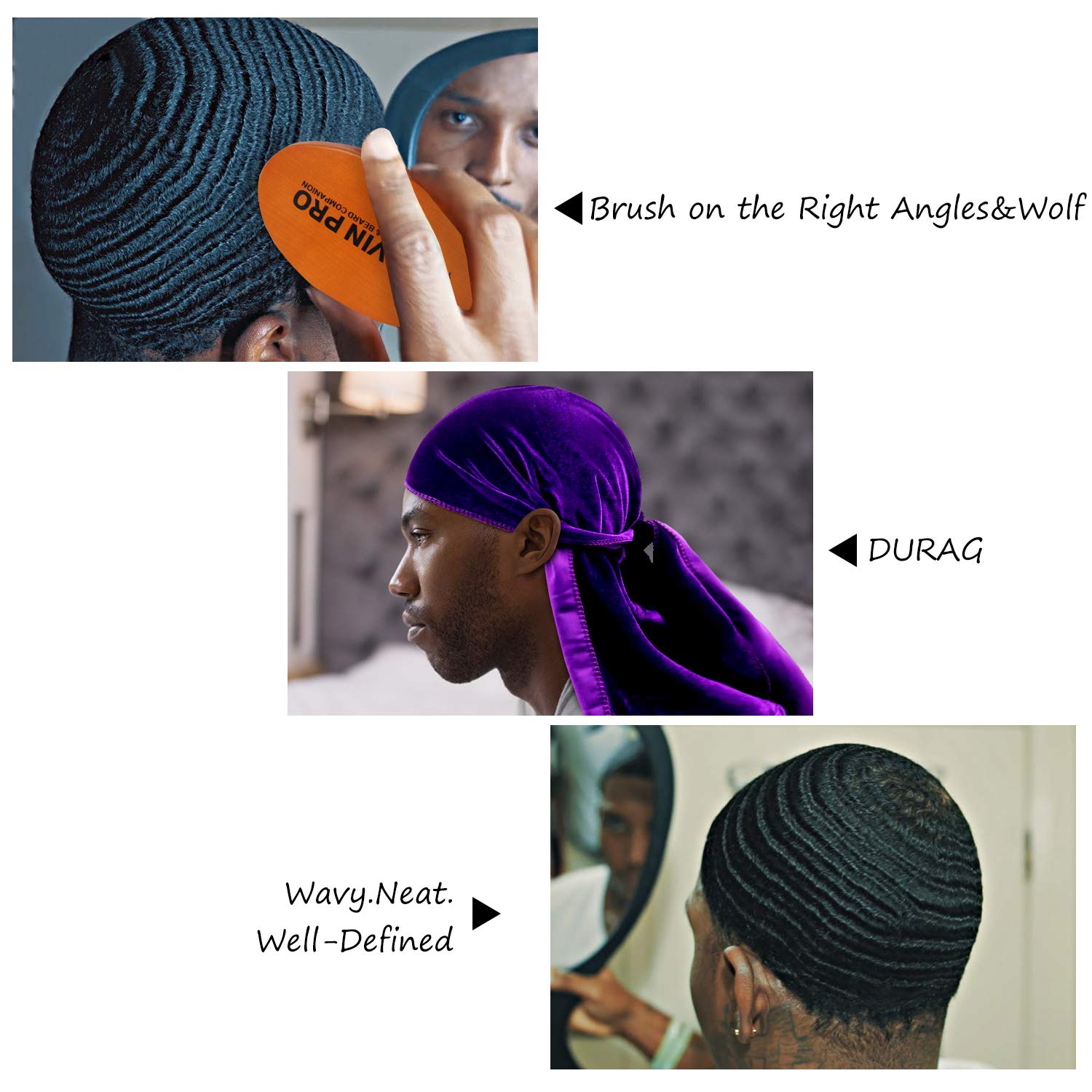 Wave Brush 360 Wave Brush Made With Pure Black Medium Boar Hair Bristle With Silky Velvet Durag for Men