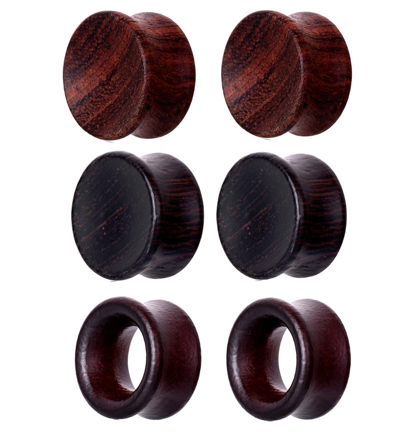 TIANCI FBYJS 3 Pairs Ear Gauges Concavity Wooden Gauges For Ear Hollow Wood Ear Tunnels Plugs for Women Men Black Earrings Stretcher Piercing 0g 2g 00g gauges (00g=10mm)