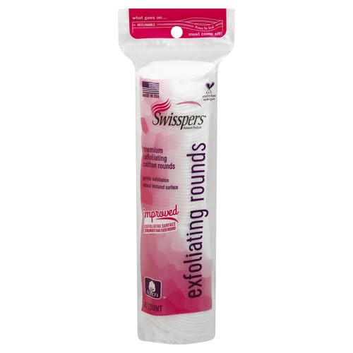Swisspers Premium Exfoliating Rounds, 2 Distinct Raised Textured Surface, Cotton Facial Pads, 80 Count Re-closable Bag