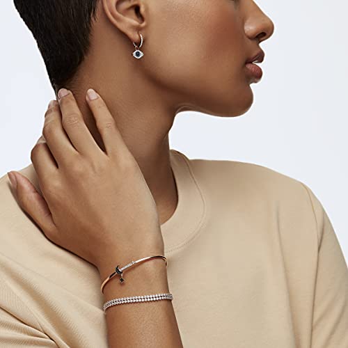 SWAROVSKI Symbolic Collection Moon Bangle Bracelet, Rhodium Plated Chain with Crystal Pearl and Dark Crystal Accents