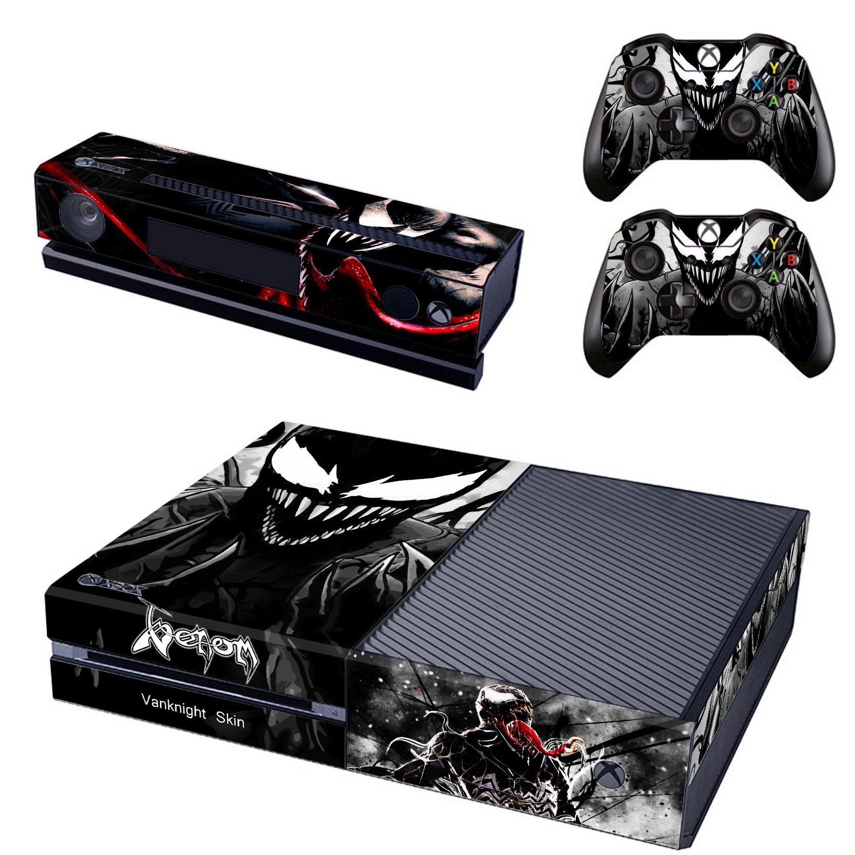 Vanknight Vinyl Decal Skin Stickers Cover for Regular Xbox One Console Kinect Controllers Black