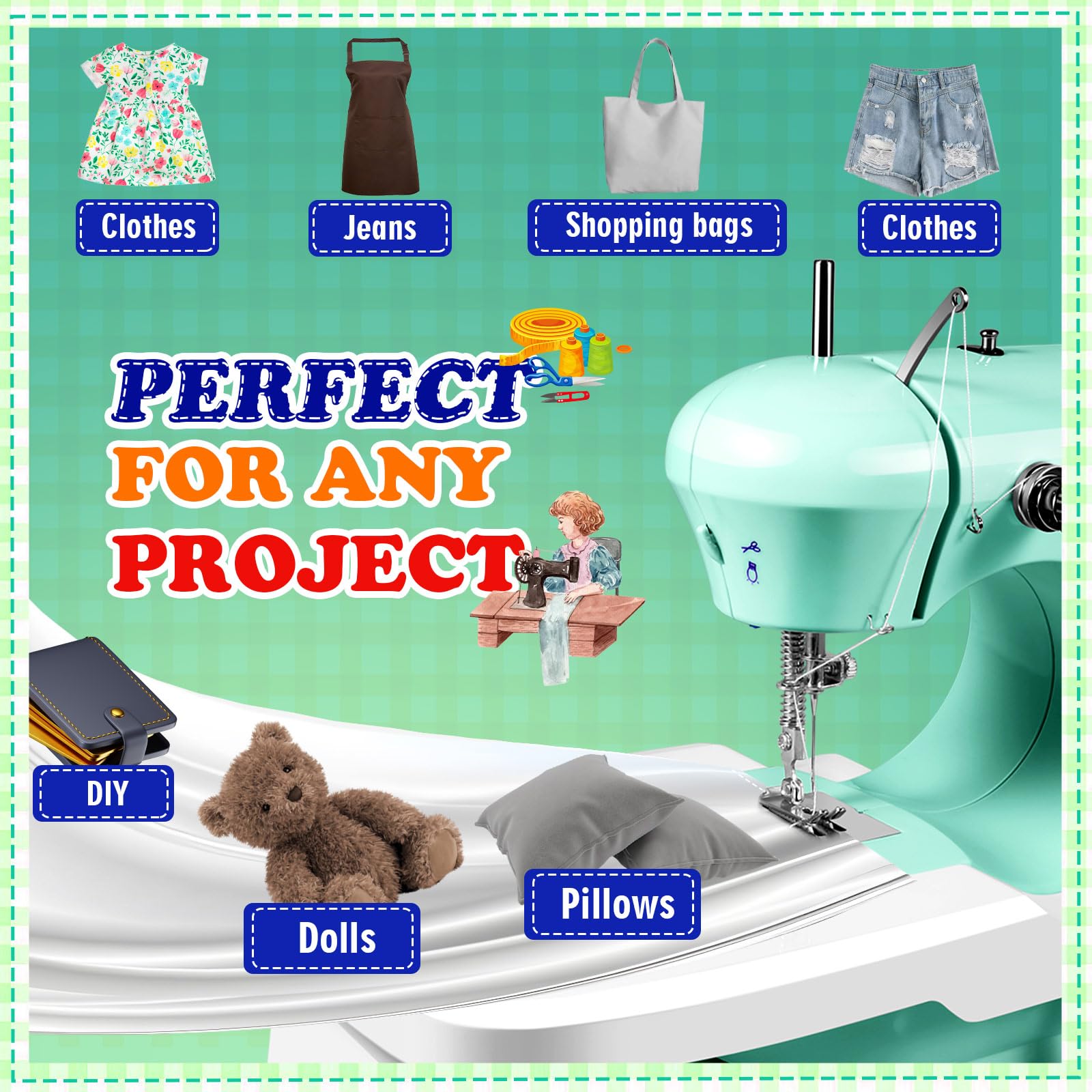 Sewing Machine, Mini Sewing Machine for Beginner with Eco-Friendly Material, Dual Speed Portable Sewing Machine with Extension Table, Light - Easy to Use, Best Gift for Kids and Women, Space Saver